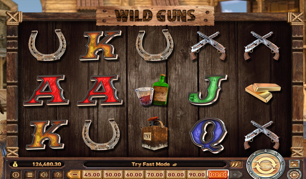 Saddle up for some ace-high winning action in Wild Guns slot!