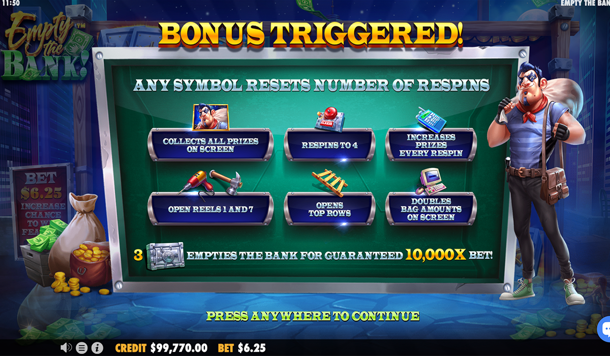 Get your hands on the gold in the new Empty the Bank slot!