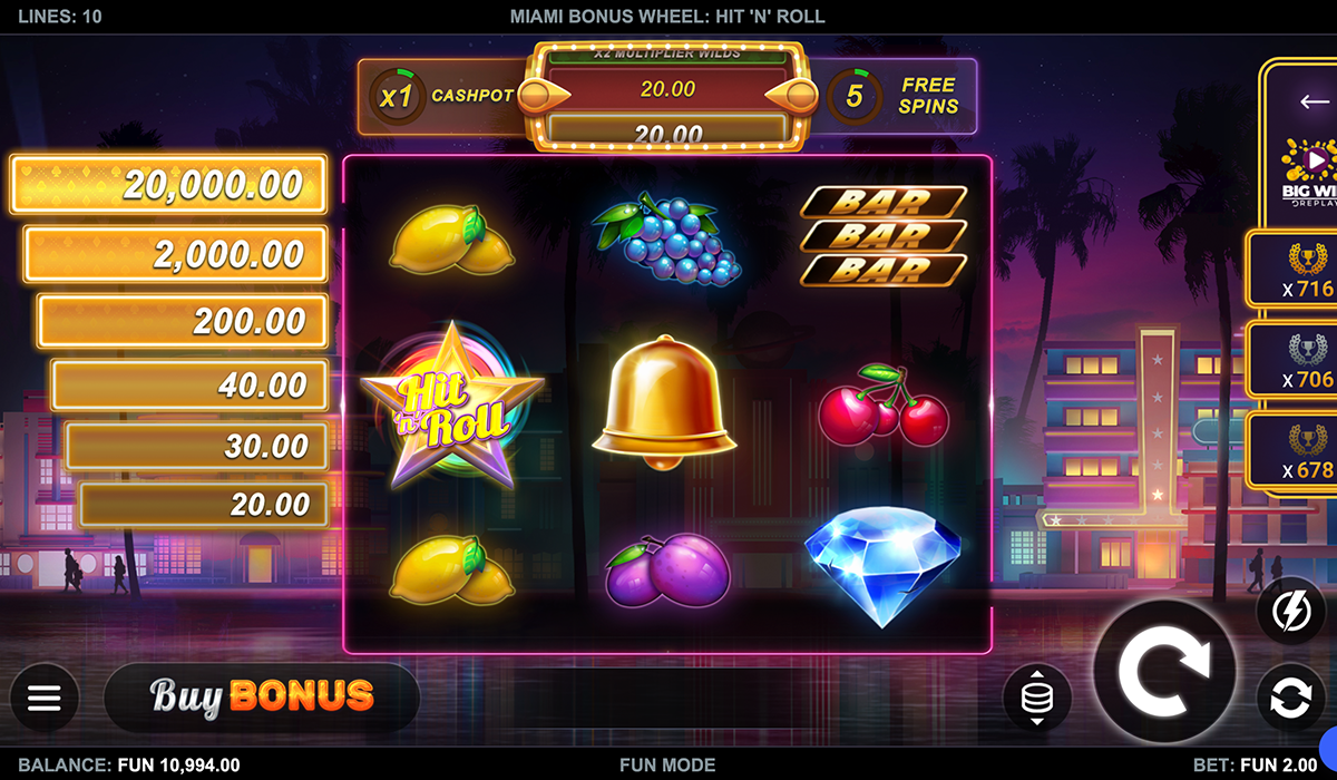 Neon Spins Mean Neon Wins in Miami Bonus Wheel Hit ‘N’ Roll Slot!